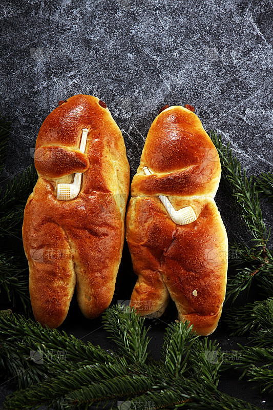 stutenkerl或weckmann。烘烤的传统德国糕点。