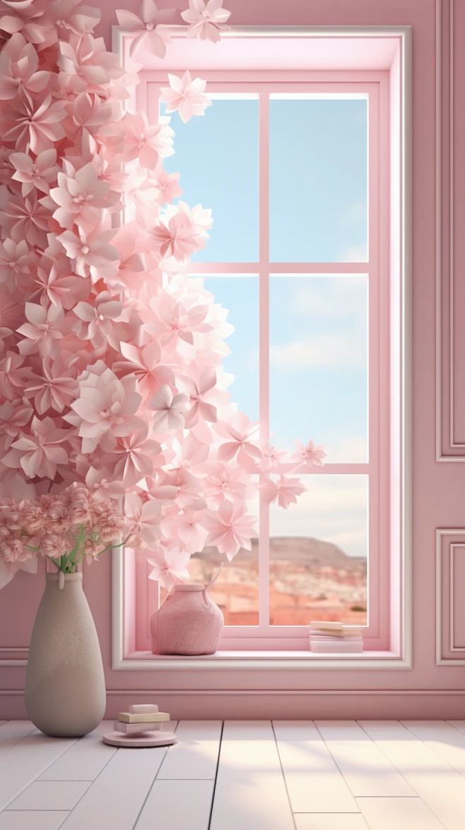 A small clean European window in the center of the scene, background ...