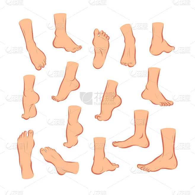 Collection of bare human man and woman feet arrang素材-花瓣网