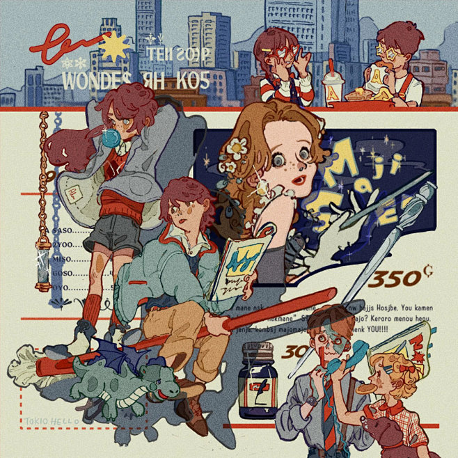 美式杂志风插画 // ins：tokio_hello