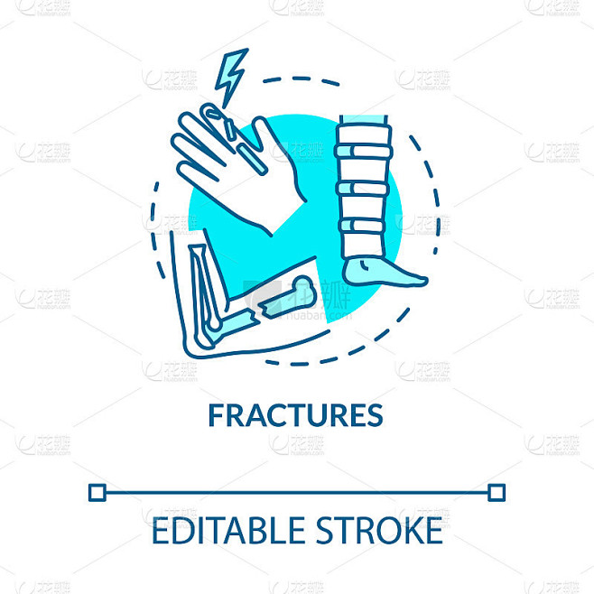 骨折，骨脆性，创伤概念图标