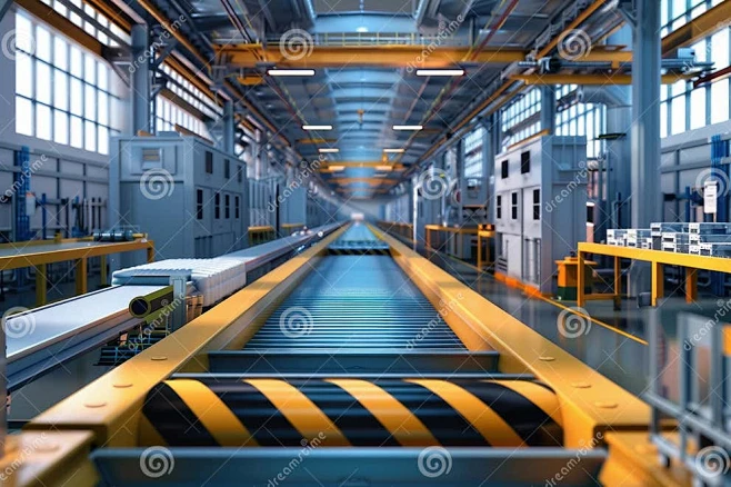 Modern automated factory interior with conveyor belt. Highresolution ...