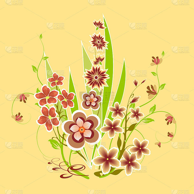 Vector floral pattern bouquet of pink flowers on a