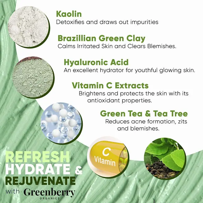 Buy Greenberry Organics Green Clay Face Mask, Bentonite, Kaolin, Green ...
