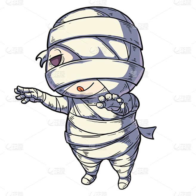 卡通感万圣节木乃伊元素贴纸