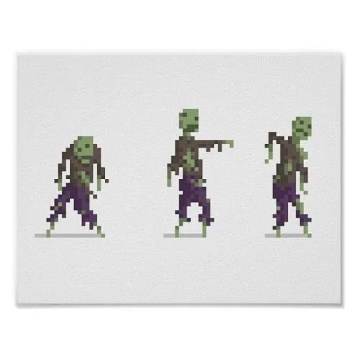 Zombie 8-bit Pixel Art Wide Poster: -花瓣网