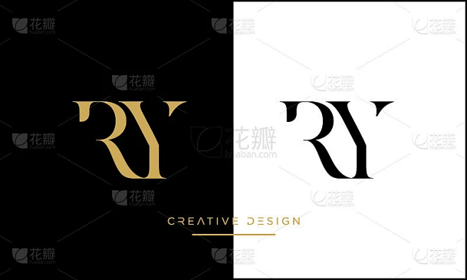 现代抽象字母RY, YR标志设计。最小RY, YR初始基于图标矢量素材-花瓣网
