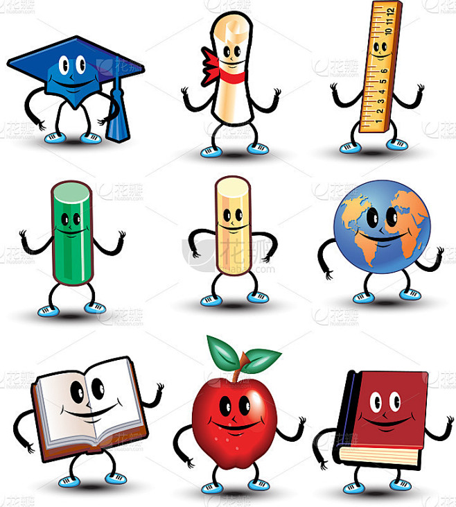 School Items Cartoon Characters
