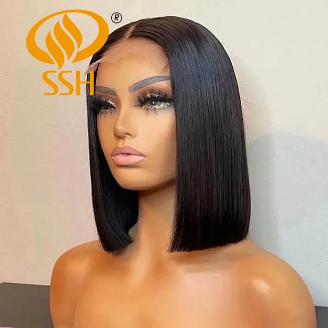 SSH Straight Short Bob Human Hair Wigs for Black Women Lace Part ...