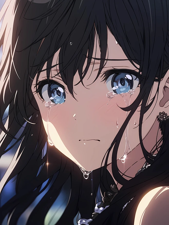 Anime 3712x4928 anime anime girls blue eyes black hair long hair tears ...
