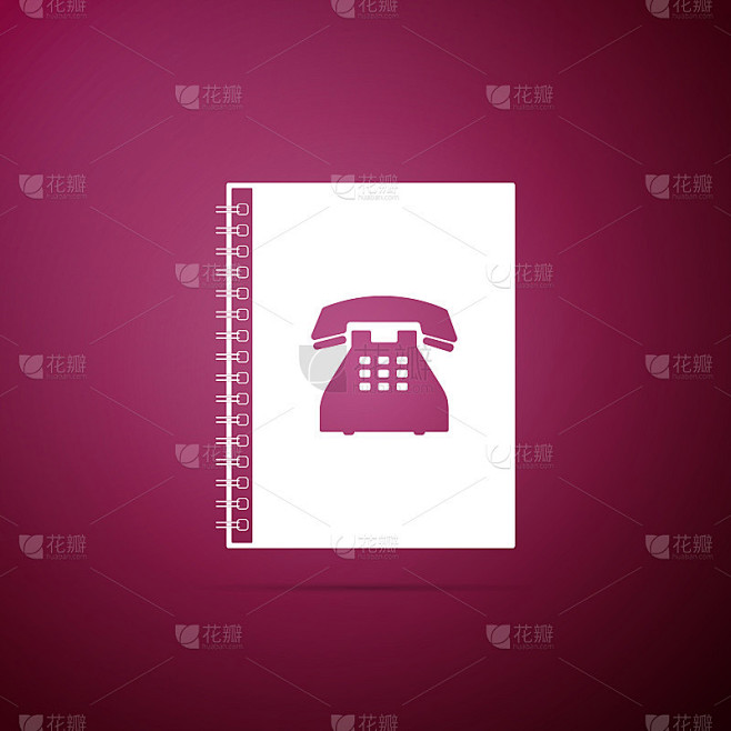 Phone book icon isolated on purple background. Add