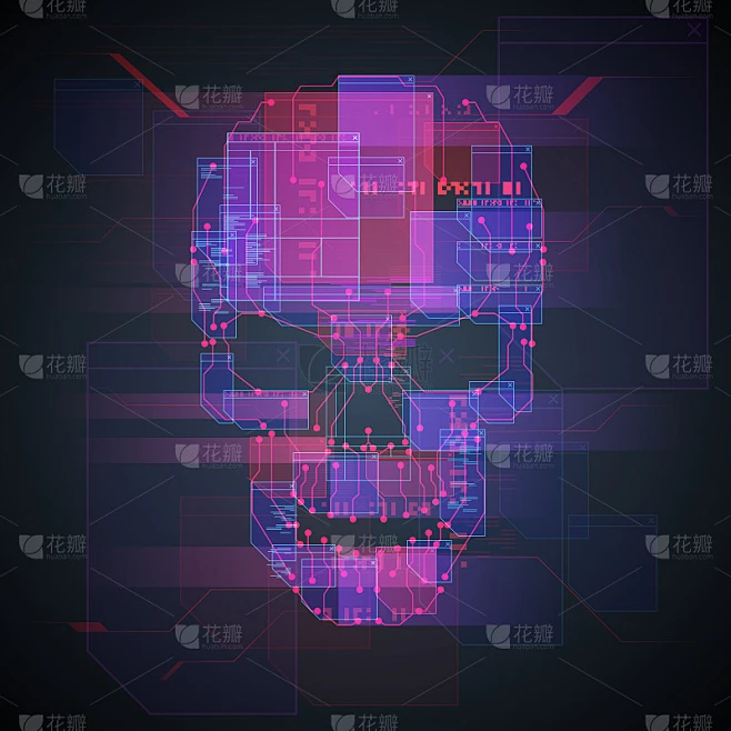 Digital cyber skull hacker illustration素材-花瓣网
