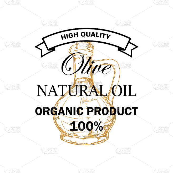 手绘橄榄油标志。矢量插图在素描风格