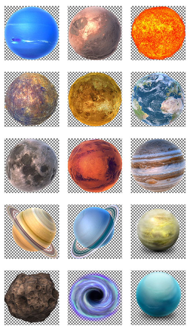 太阳系九大行星PNG免扣素材免费下载