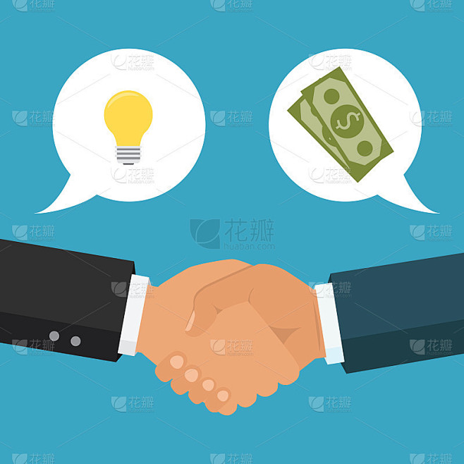 握手,商业伙伴关系。象征成功的交易，快乐的商业伙伴关系，协议。平面设计孤立在背景上。矢量插图。