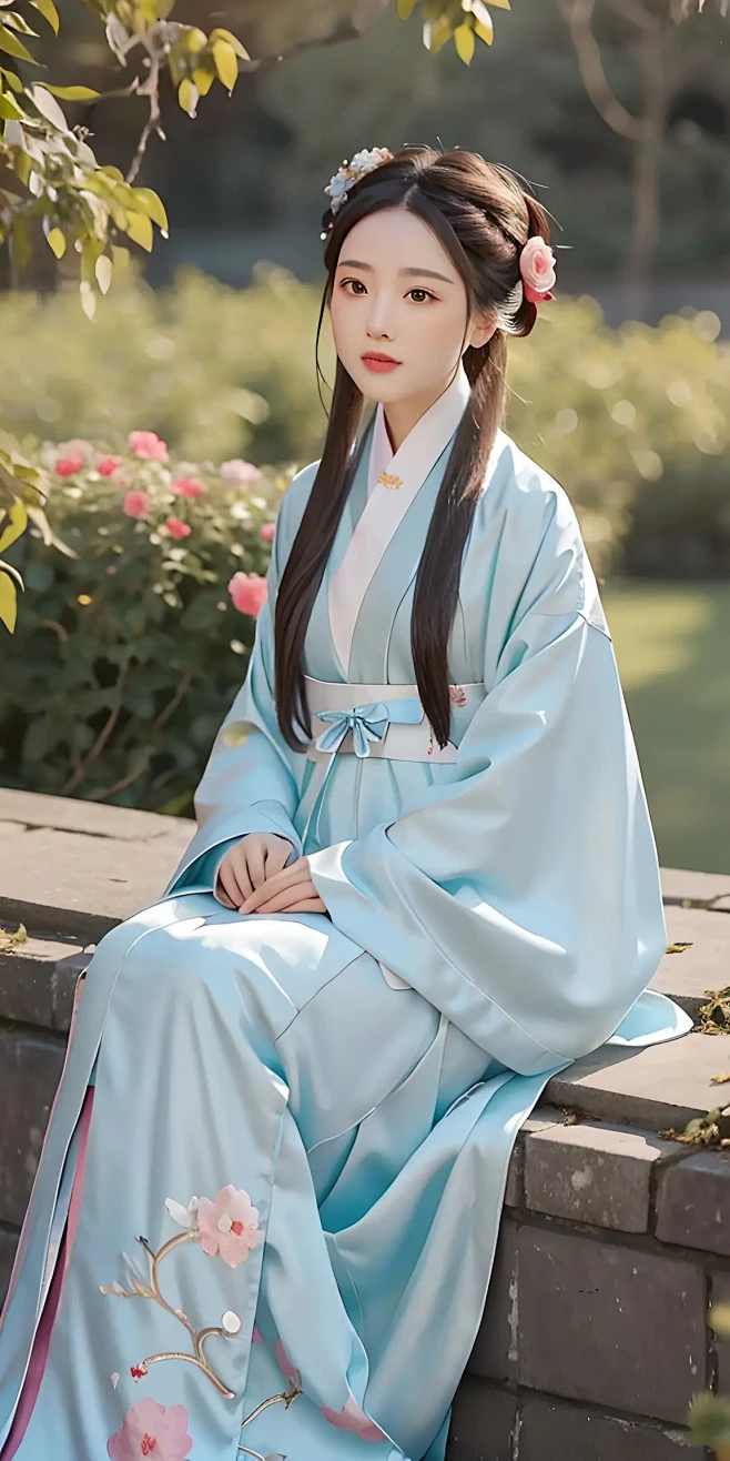 山茶花汉服少女 | 无界AI-花瓣网