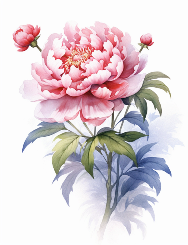 国画唯美牡丹花开水彩风牡丹花卉插画