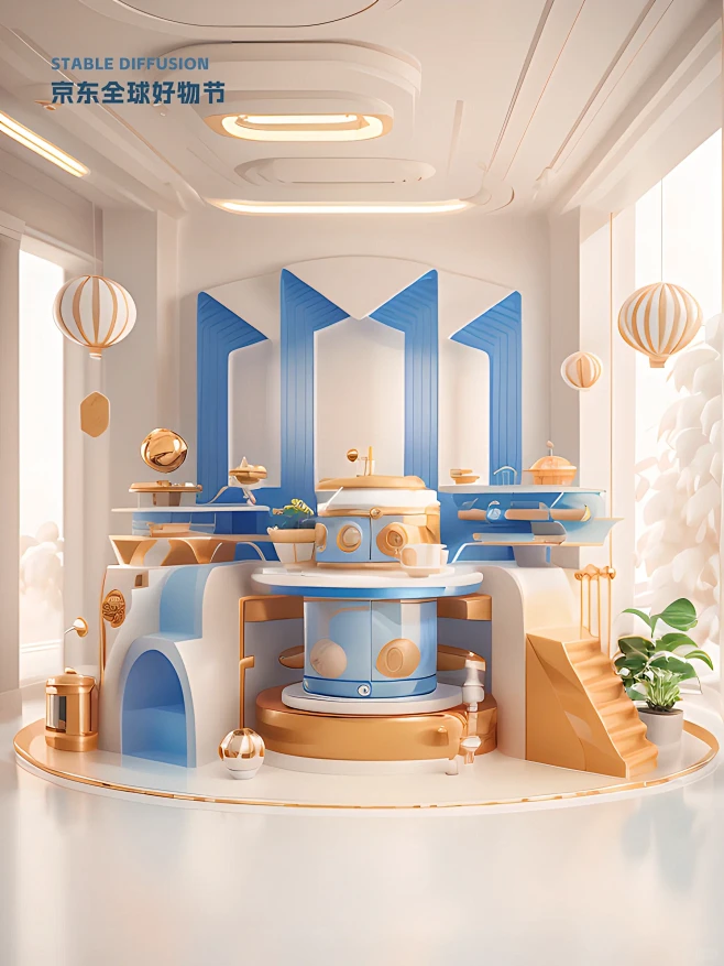 Stable diffusion 电商海报｜3D场景海报图片_布局空间直播背景图片素材-花瓣网