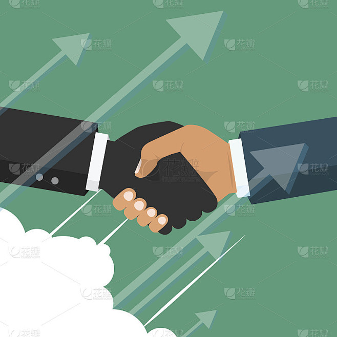 握手,商业伙伴关系。象征成功的交易，快乐的商业伙伴关系，协议。平面设计孤立在背景上。矢量插图。