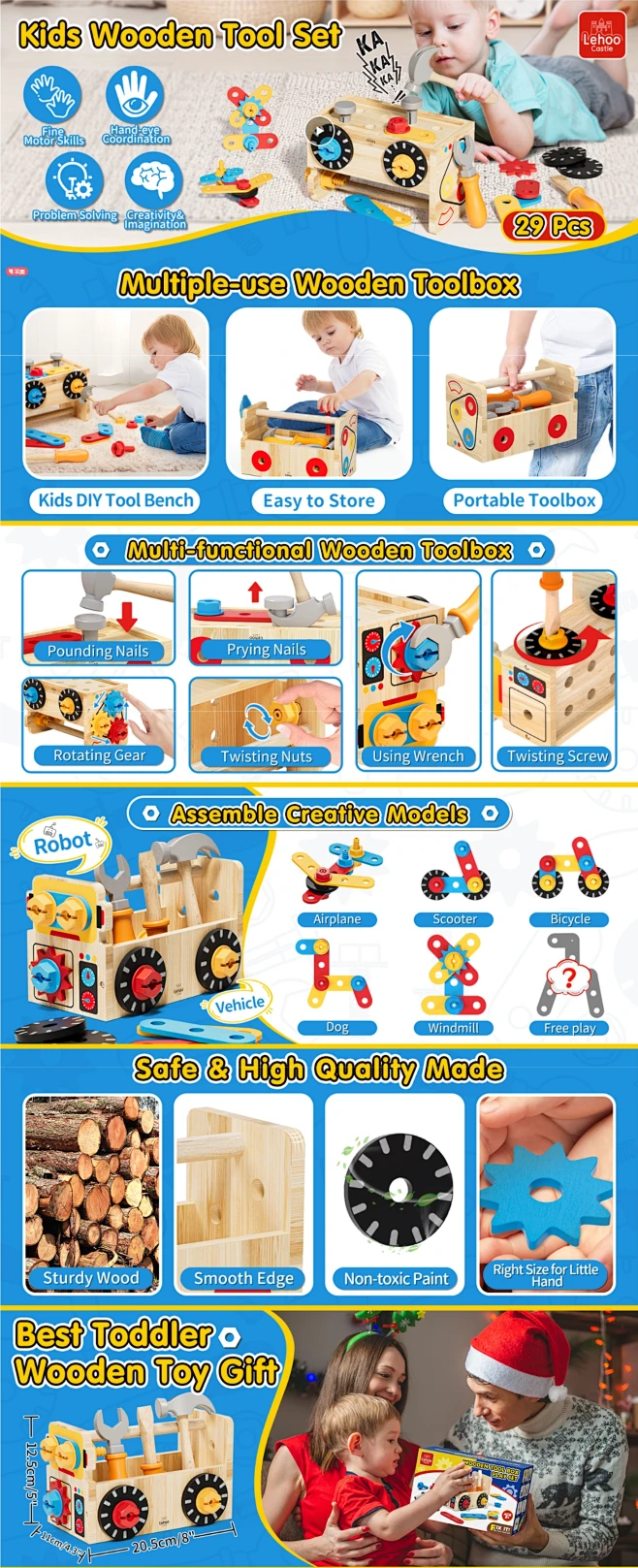 Amazon.com: Montessori Kids Tool Set, Wooden Toddler Tool Bench ...