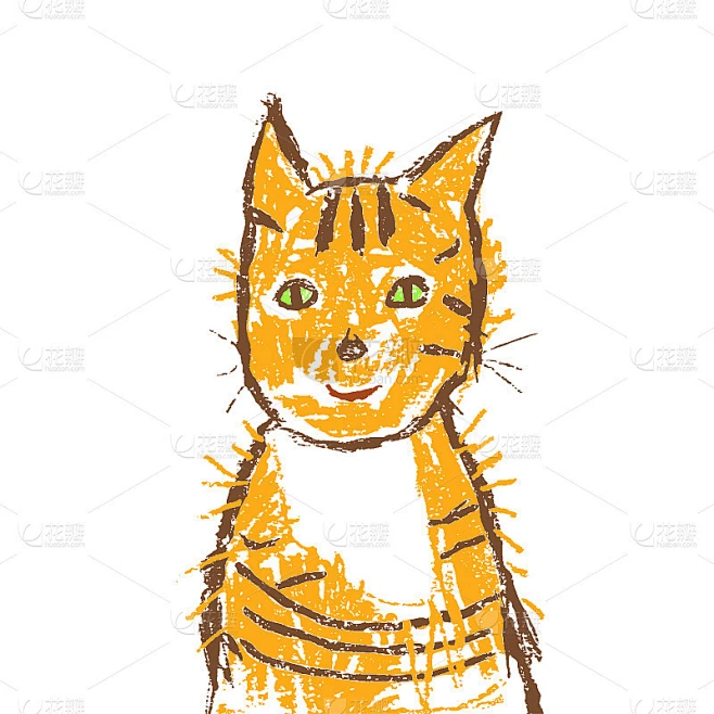 Funny smiling red cat. Crayon, pastel chalk or pen素材-花瓣网