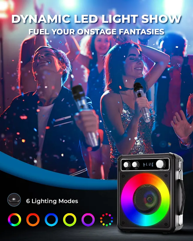 Amazon.com: VOSOCO Karaoke Machine, Portable Bluetooth Karaoke Speaker with 2 Wireless ...