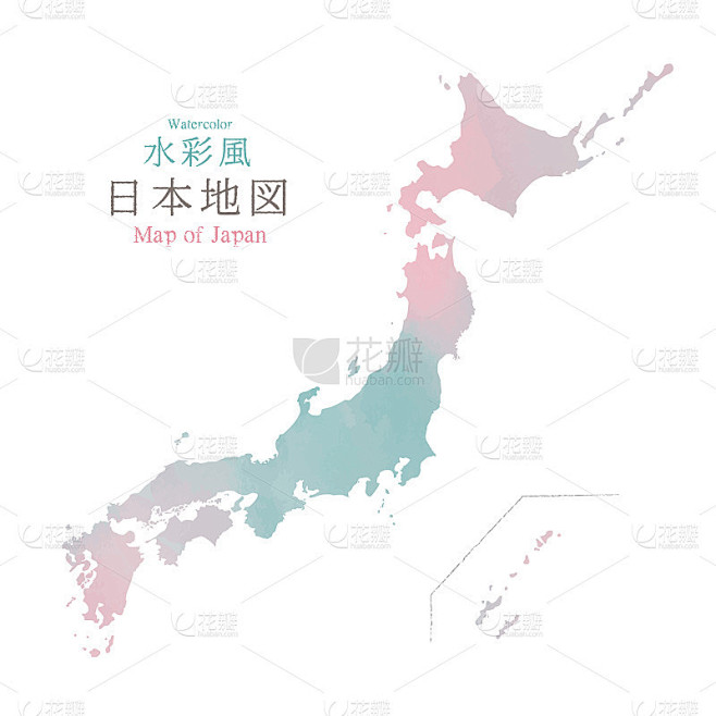 日本地图，水彩纹理