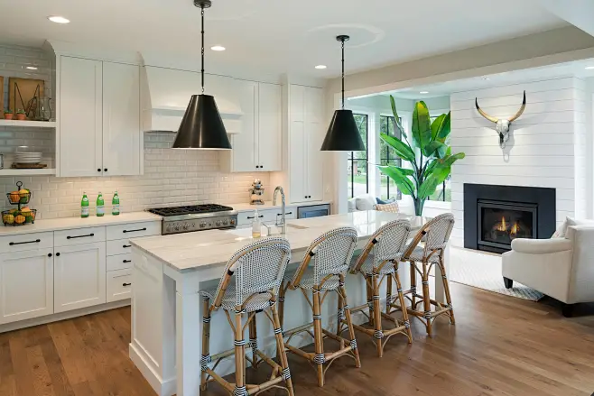 Open concept kitchen - transitional light wood floor open concept ...