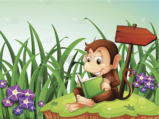 猴子在箭头旁边看书