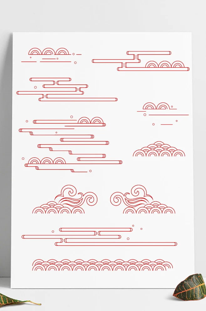 手绘线条装饰云纹祥云鱼鳞纹古典花纹图案-花瓣网