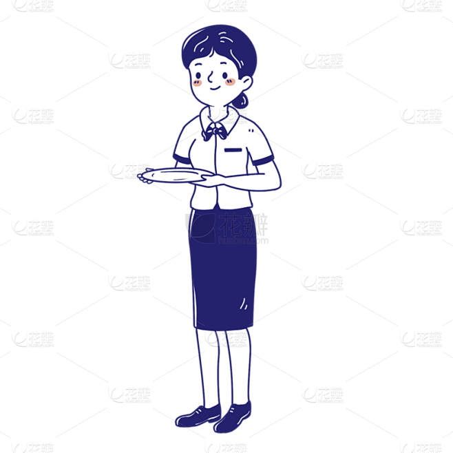 手绘-简笔画人物职业形象-服务员