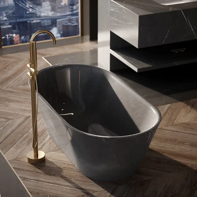 Pietra Grey Marble Muse Freestanding Stone Bath 1700mm-花瓣网
