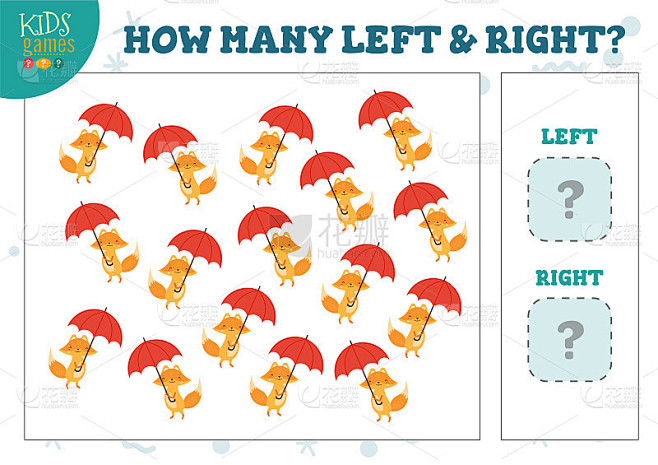 How many left and right cartoon fox kids counting