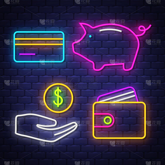 Money and banking neon signs collection