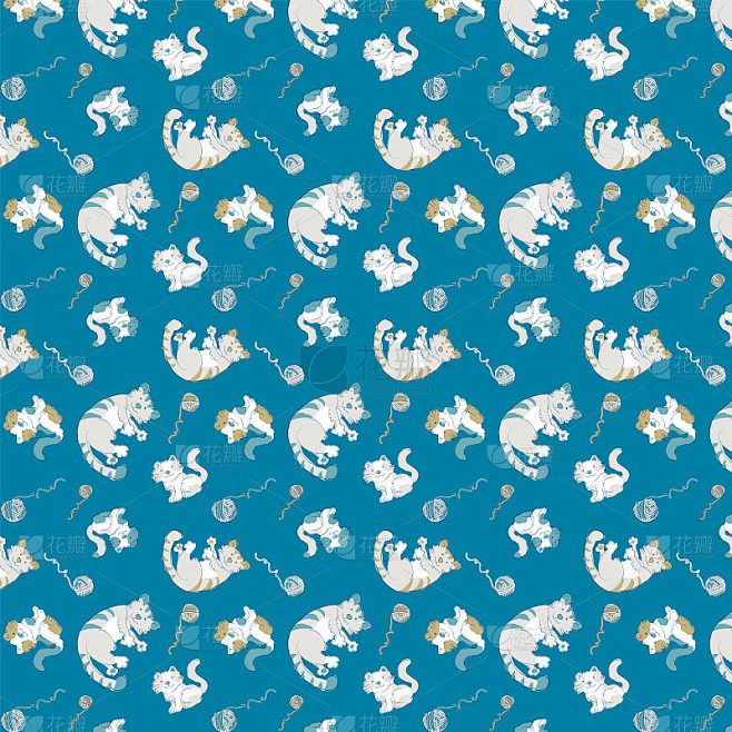 Repeating_Fuzzy_Cat_Yarn_Pattern_Blue_Background