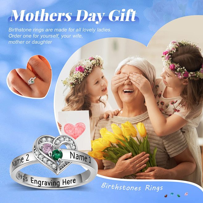 Amazon.com: Personalized Mothers Rings Birthstones Rings for Women with ...