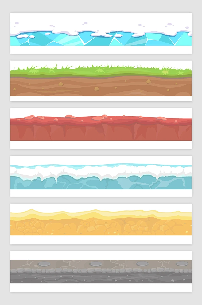 矢量手绘卡通地面草地泥土水面波浪纹理-花瓣网