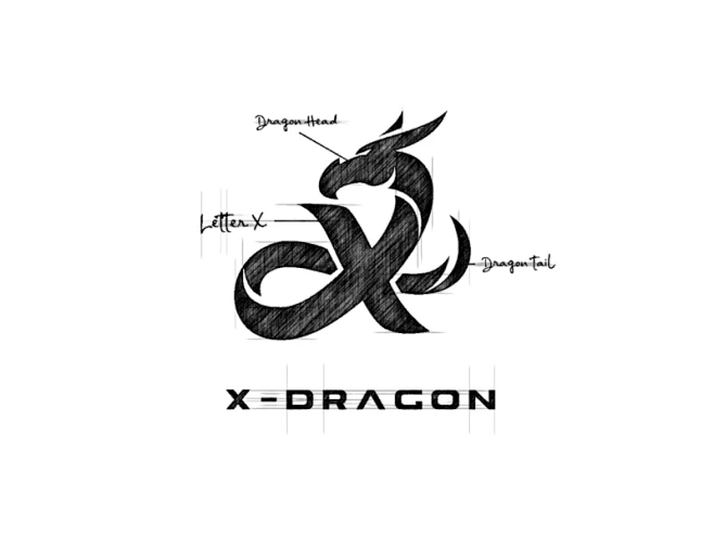 其中包括图片：X - Dragon Logo Design-花瓣网