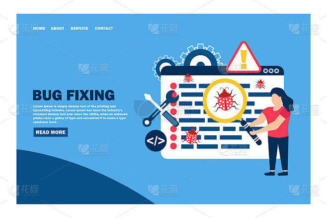 在网页上捕捉bug。IT软件应用测试，质量保证，QA团队和bug修复的概念
