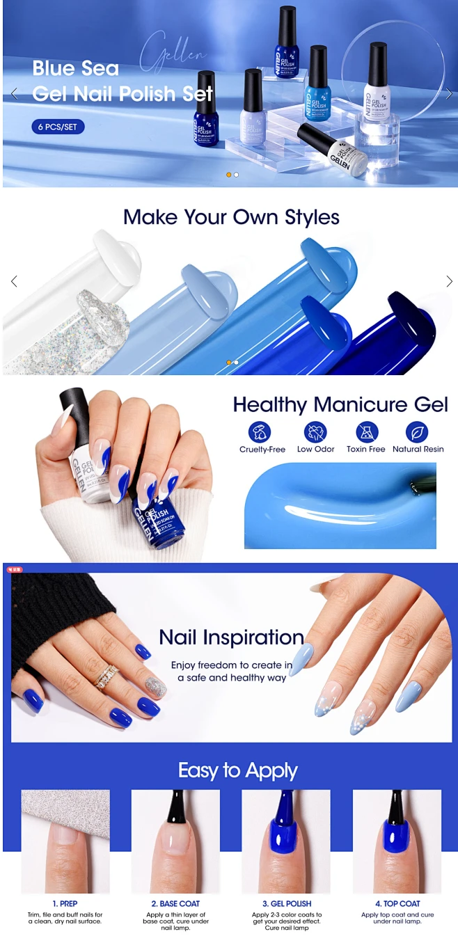 Amazon.com: Gellen Gel Nail Polish Set, 6 Colors Blue Gel Polish White ...