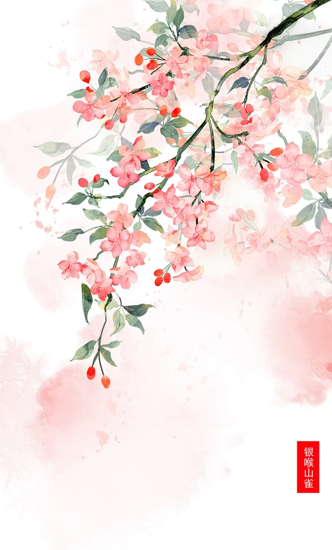 水彩花卉壁纸封面_银喉山雀__插画师作品_涂鸦王国gracg.com-花瓣网