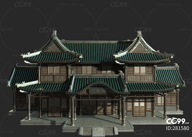 PBR 古代建筑 古建 临街店铺 商铺 城市大厅 衙门 六扇门 官府大厅 主建筑-cg模型免费下载-CG99
