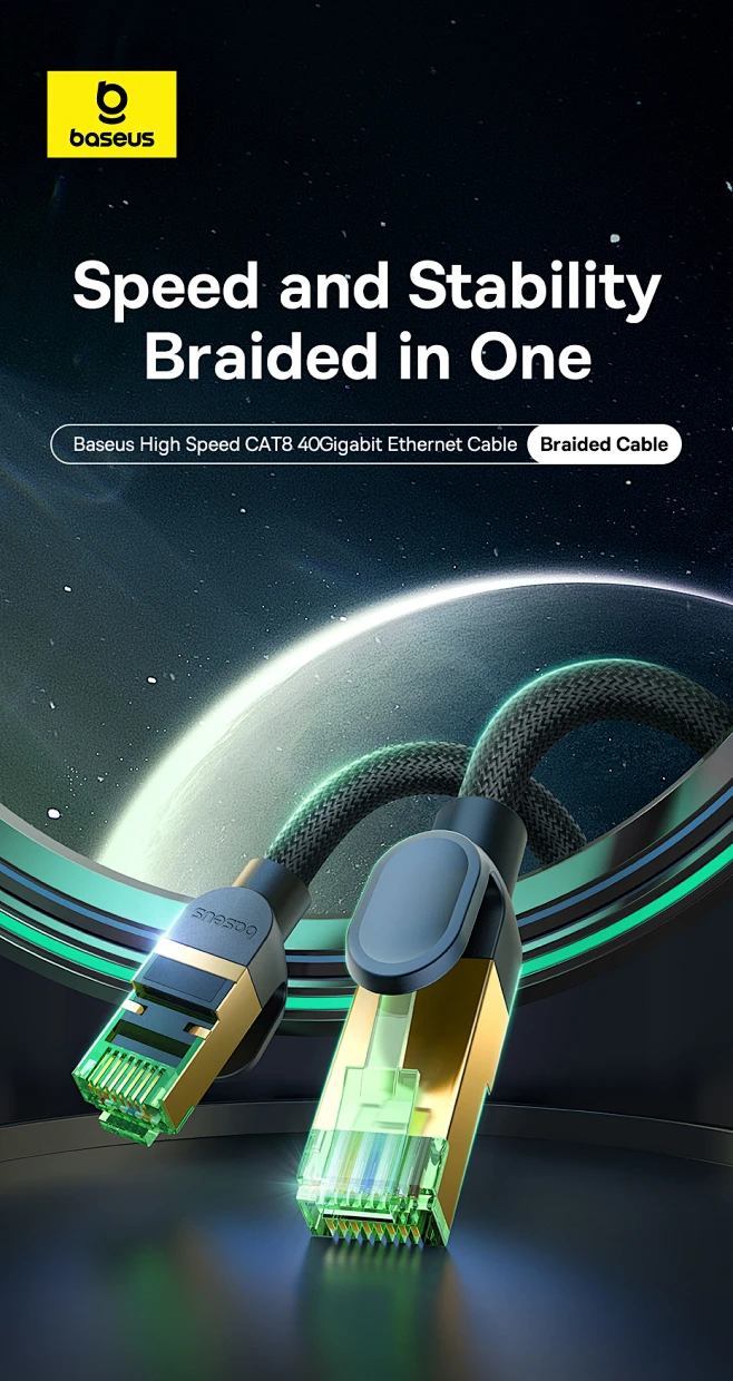 54.66HKD 30% OFF|Baseus CAT8 Ethernet Cable High Speed 40Gbps 2000MHz ...