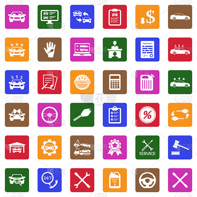 汽车经销商图标。广场上的白色平面设计。矢量插图。