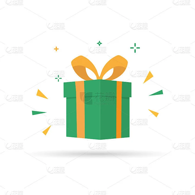 卡通风格的礼盒和五彩纸屑。平面风格特别庆典，孤立矢量插图。寒假礼物、圣诞礼物或生日派对礼物概念。素材-花瓣网