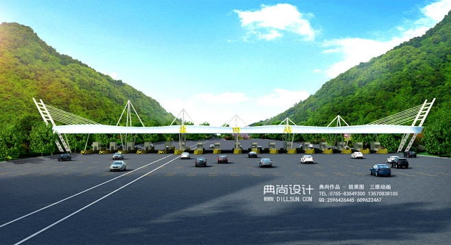 2b盐排收费站弧线方案透视效果图高速收费站效果图