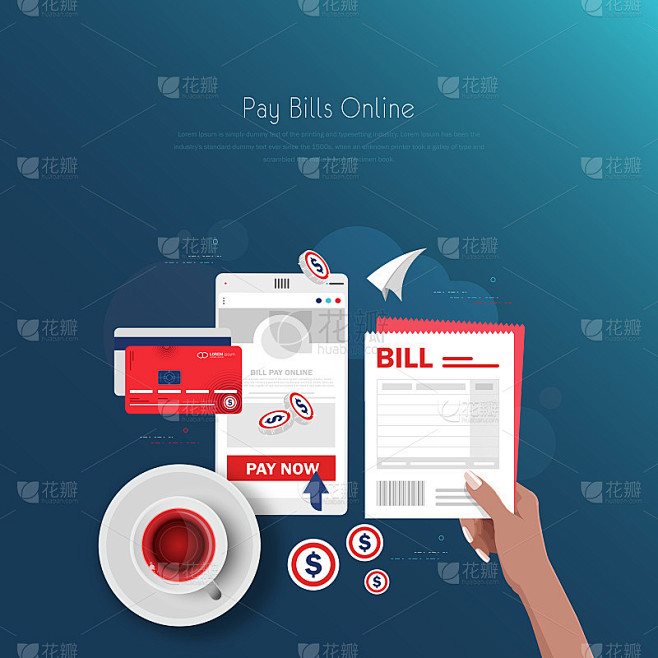 票据支付平坦等距矢量概念。股票插图