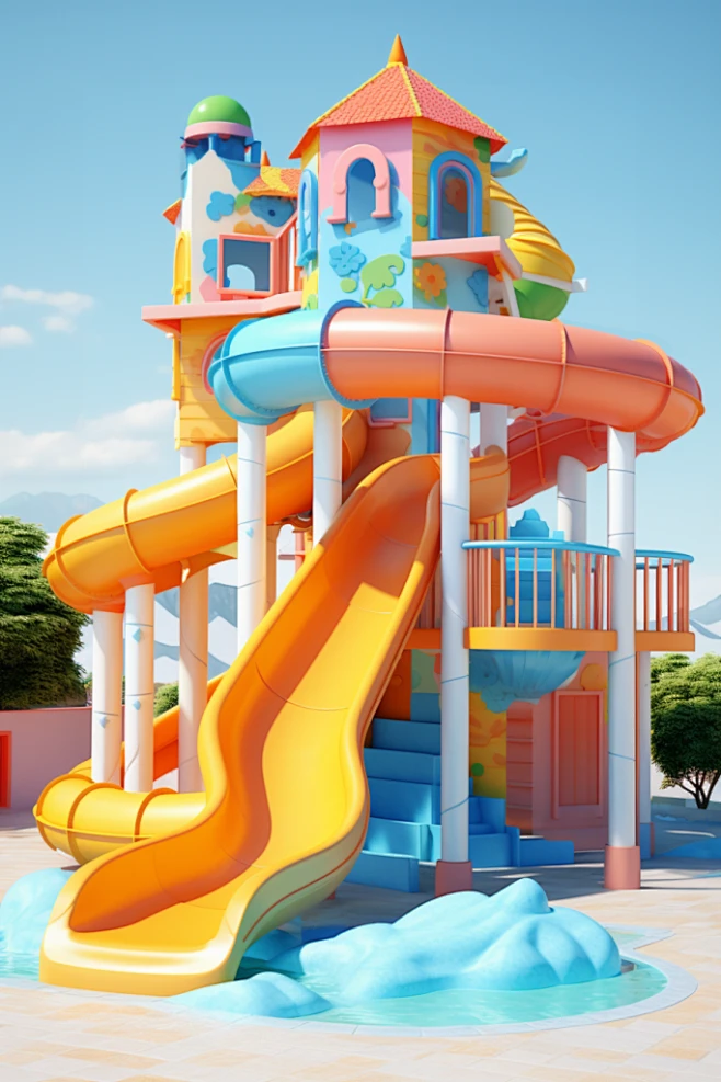 娱乐立体彩色滑梯模型-花瓣网