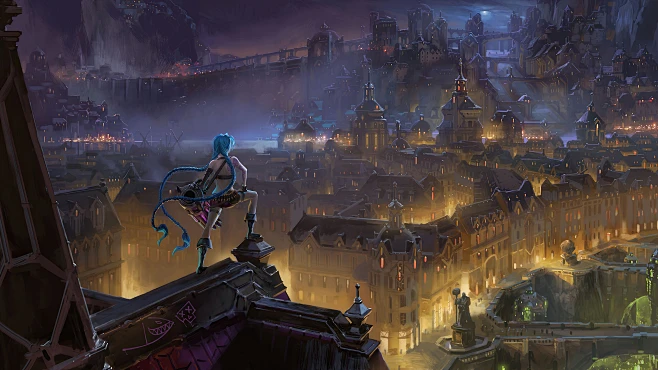 jinx-lol-piltover-zaun-lor-landscape-scenery-uhdpaper-花瓣网