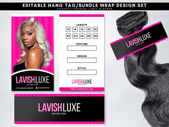 Editable Hair Hang Tag Design Bundle Wrap Luxury Hang Tag image 1-花瓣网